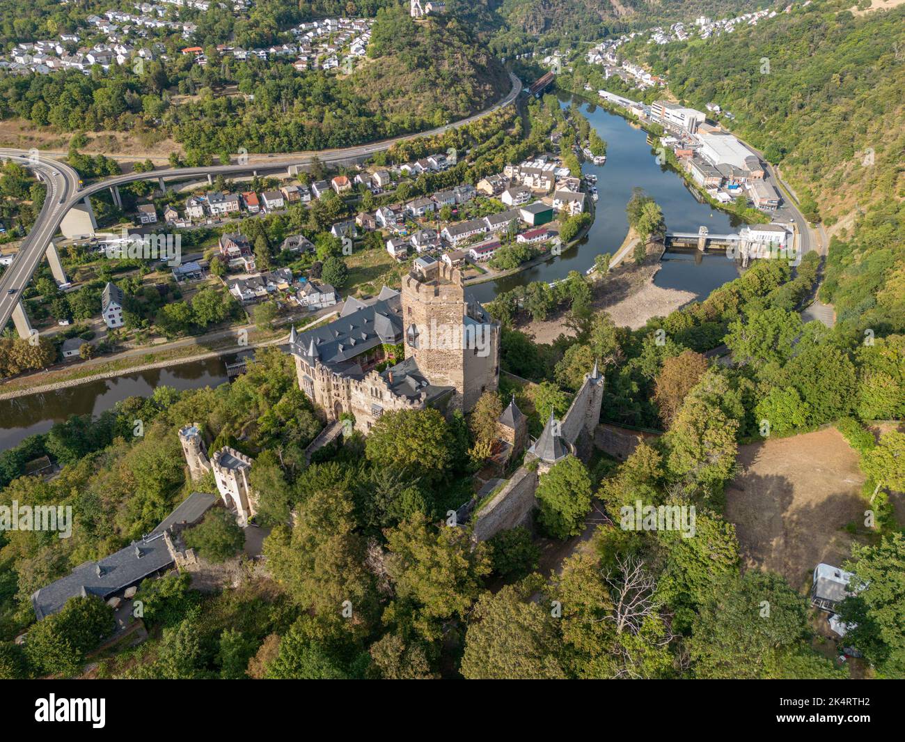 Aerial view Lahneck Castle at lahn River Valley by City Lahnstein near ...