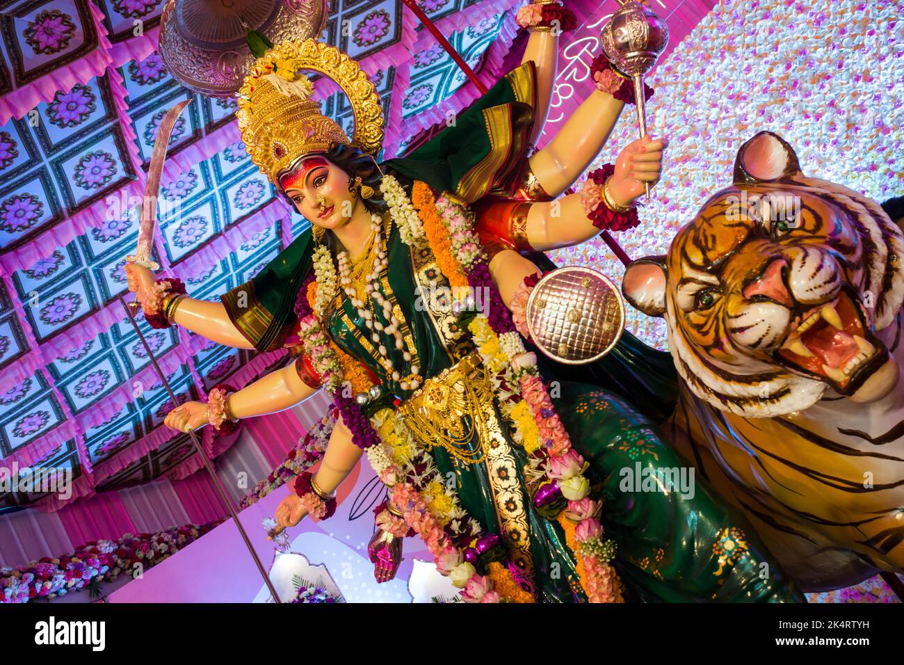 A beautiful idol of Maa Durga being worshipped at a mandal in Mumbai ...