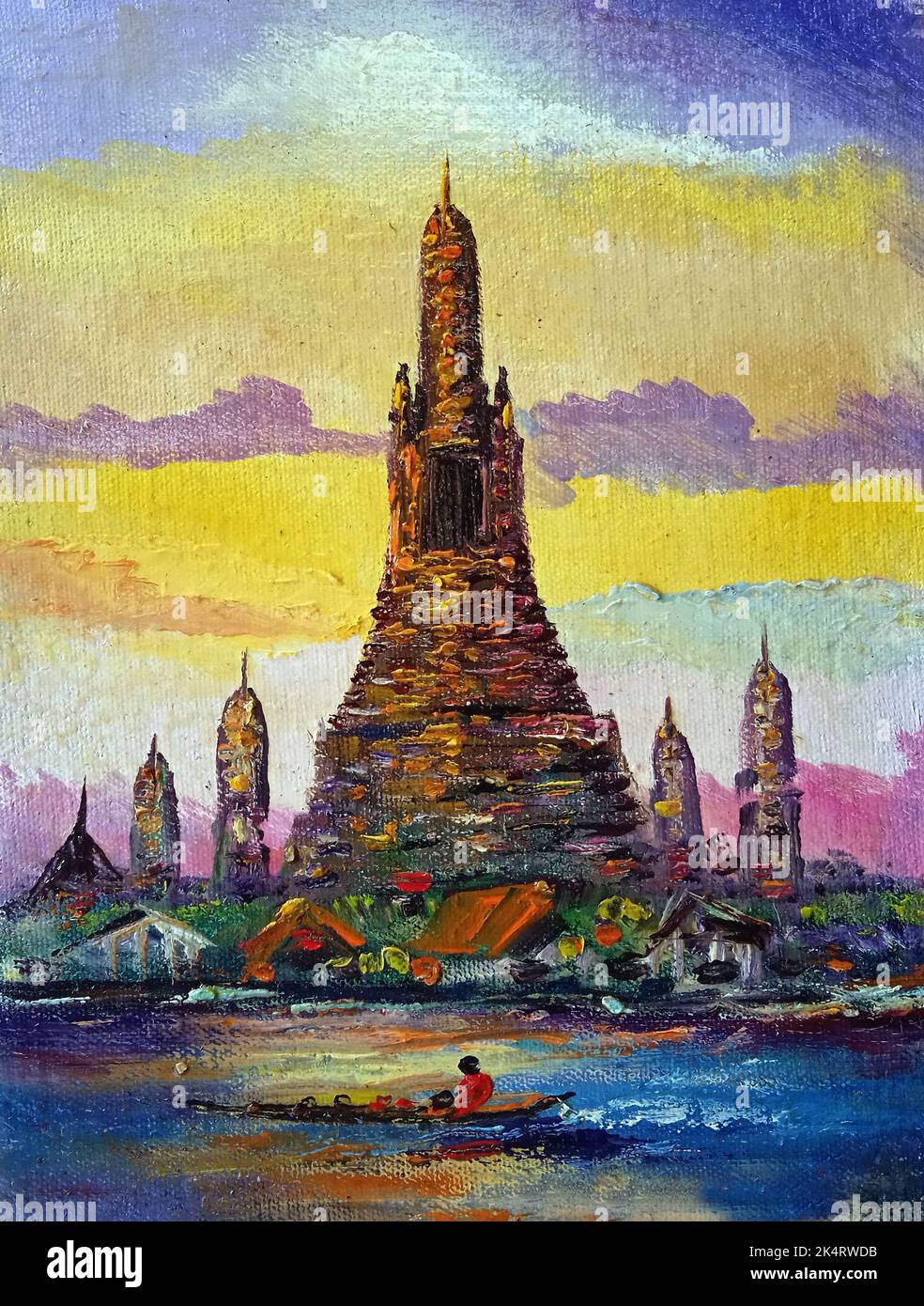 Art painting Oil color , Wat Arun ,Temple of Dawn Stock Photo - Alamy