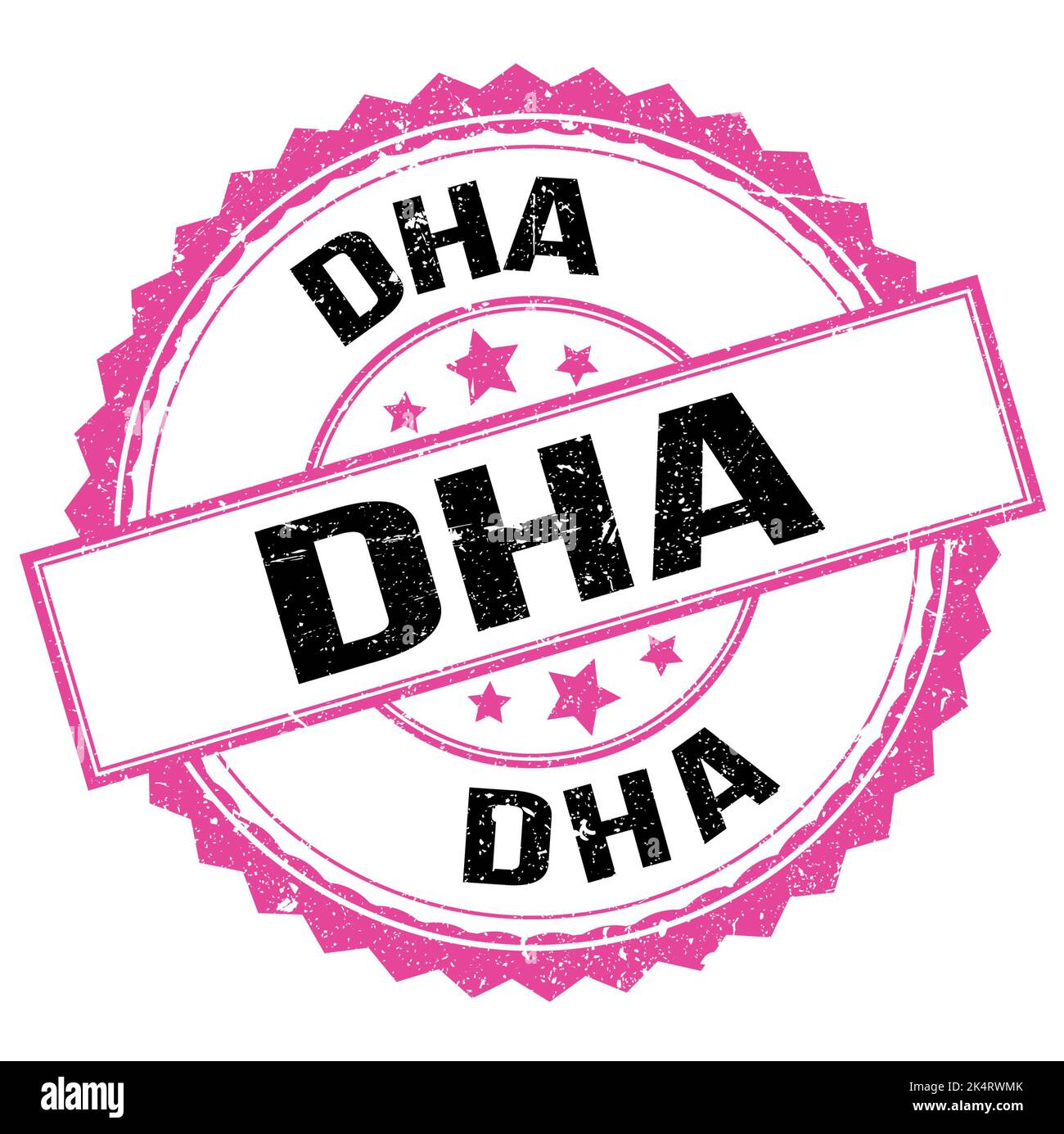 DHA text written on pink-black round stamp sign Stock Photo - Alamy