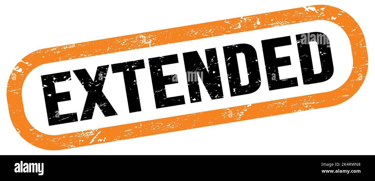 EXTENDED, text on orange-black rectangle stamp sign Stock Photo - Alamy