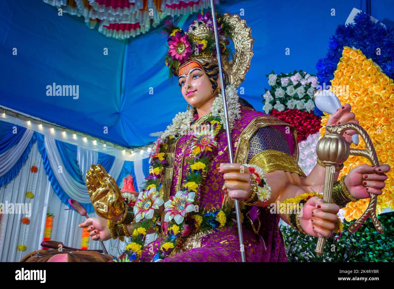A beautiful idol of Maa Durga being worshipped at a mandal in Mumbai ...