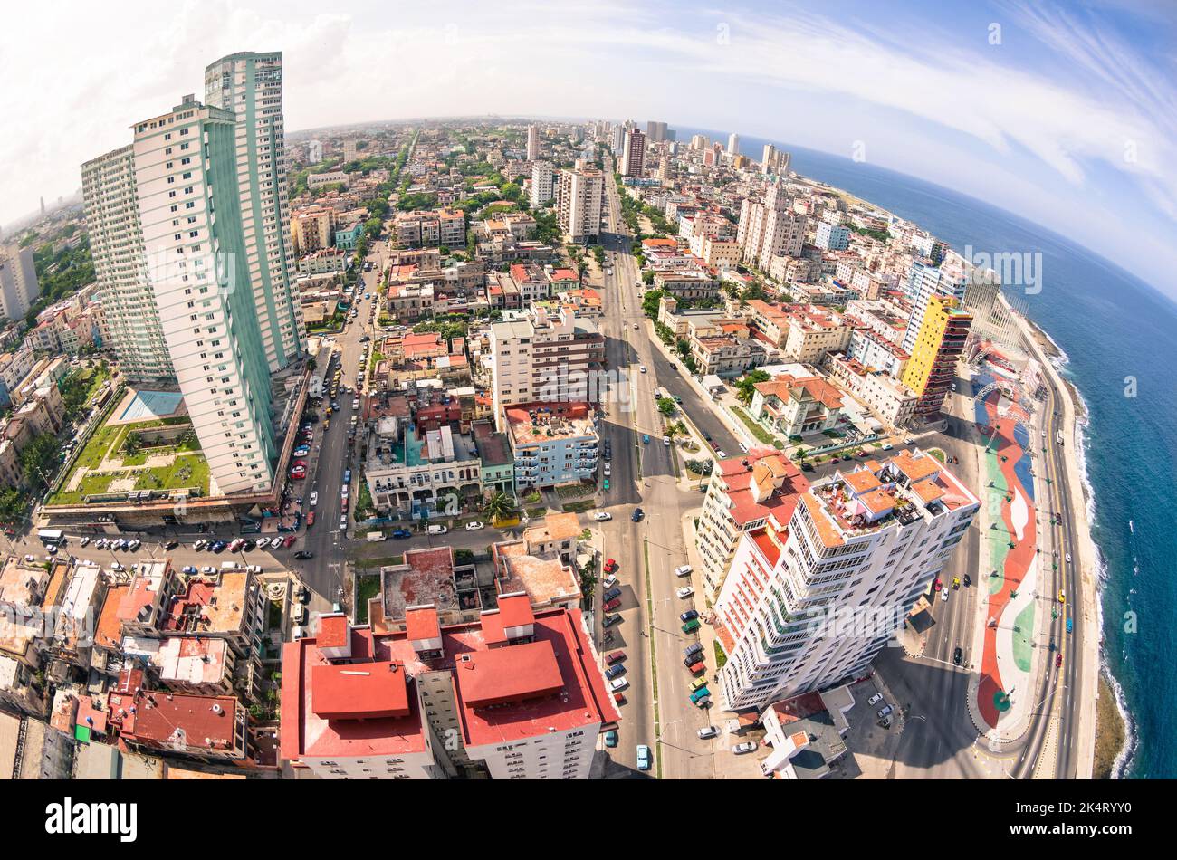 Bird eye aerial view of Havana city capital of Cuba in latina america ...