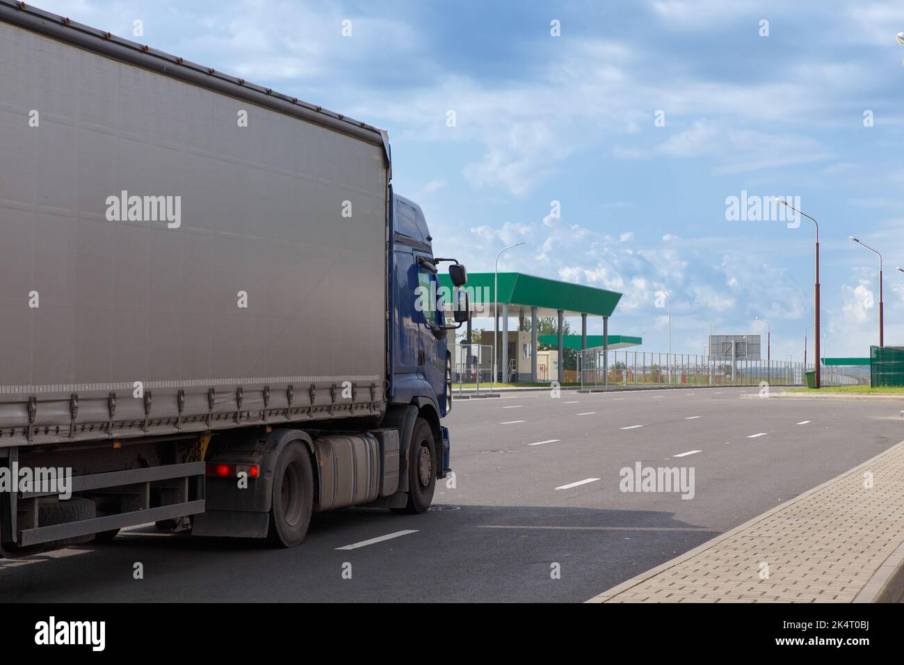 A cargo truck passes the checkpoint on Belarusian-Polish border. The ...