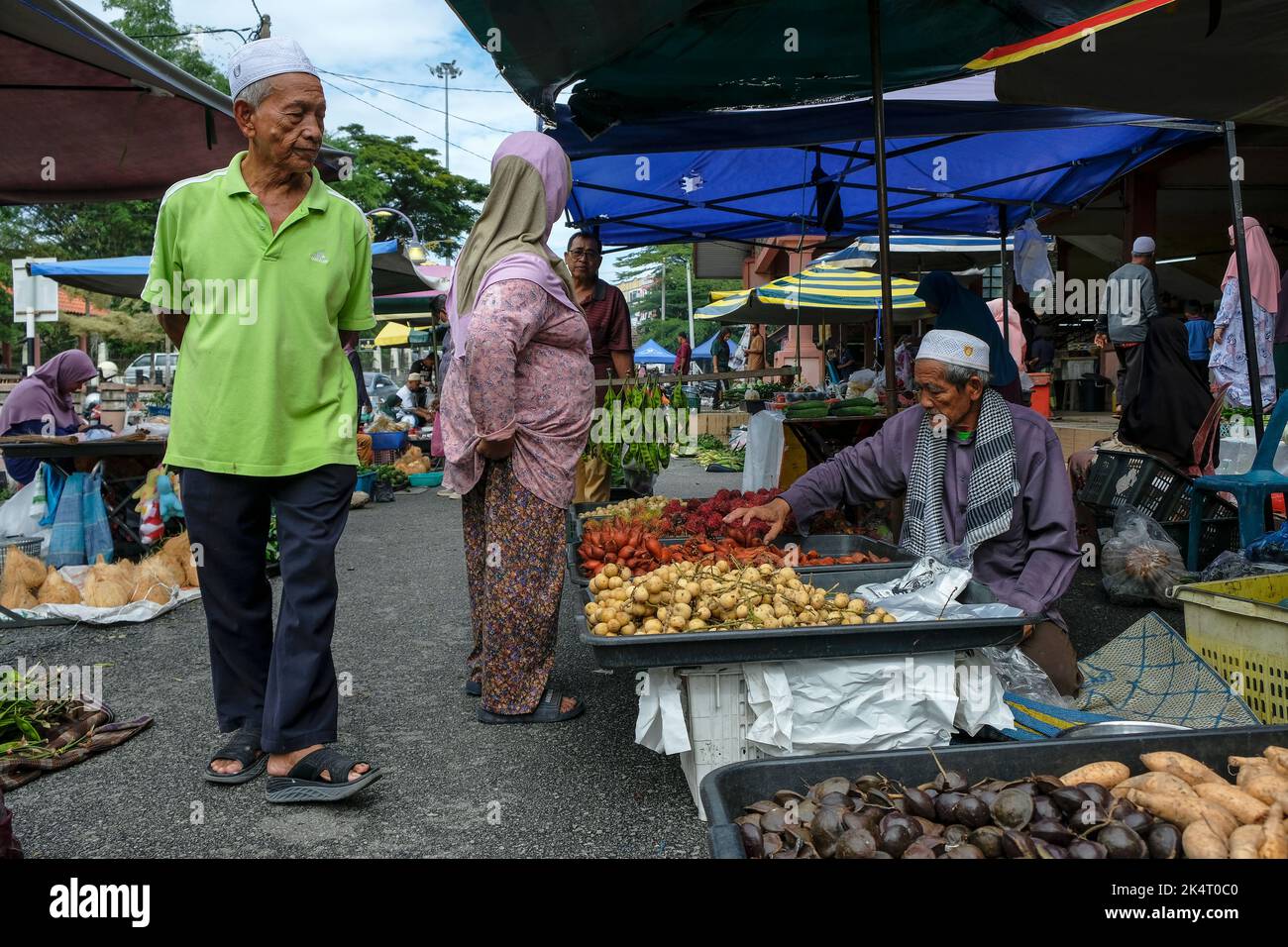 Marang, Malaysia - October 2022: Detail of a fruit stall in the Marang ...
