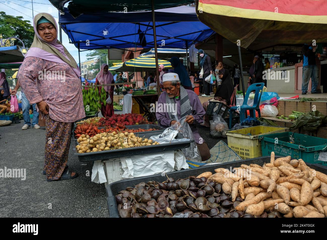 Marang, Malaysia - October 2022: Detail of a fruit stall in the Marang ...