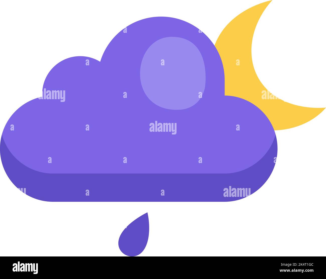 Rainy cloud with young moon, illustration, vector on a white background ...