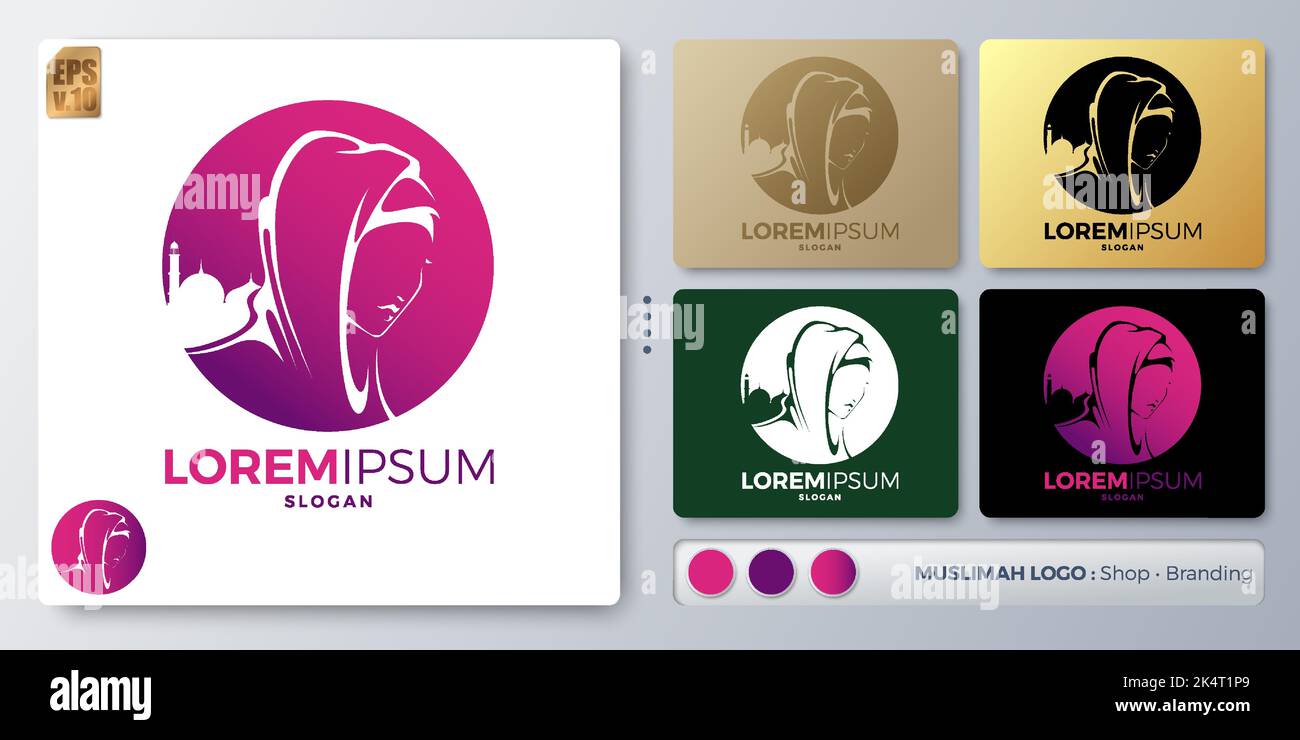 women and hijab vector illustration Logo design. Blank name for insert ...