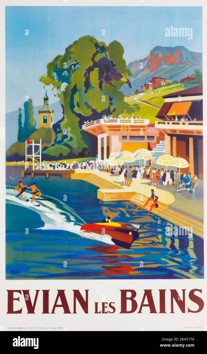 Vintager Travel Poster - Lucian Peri - EVIAN LES BAINS c 1938 Stock ...