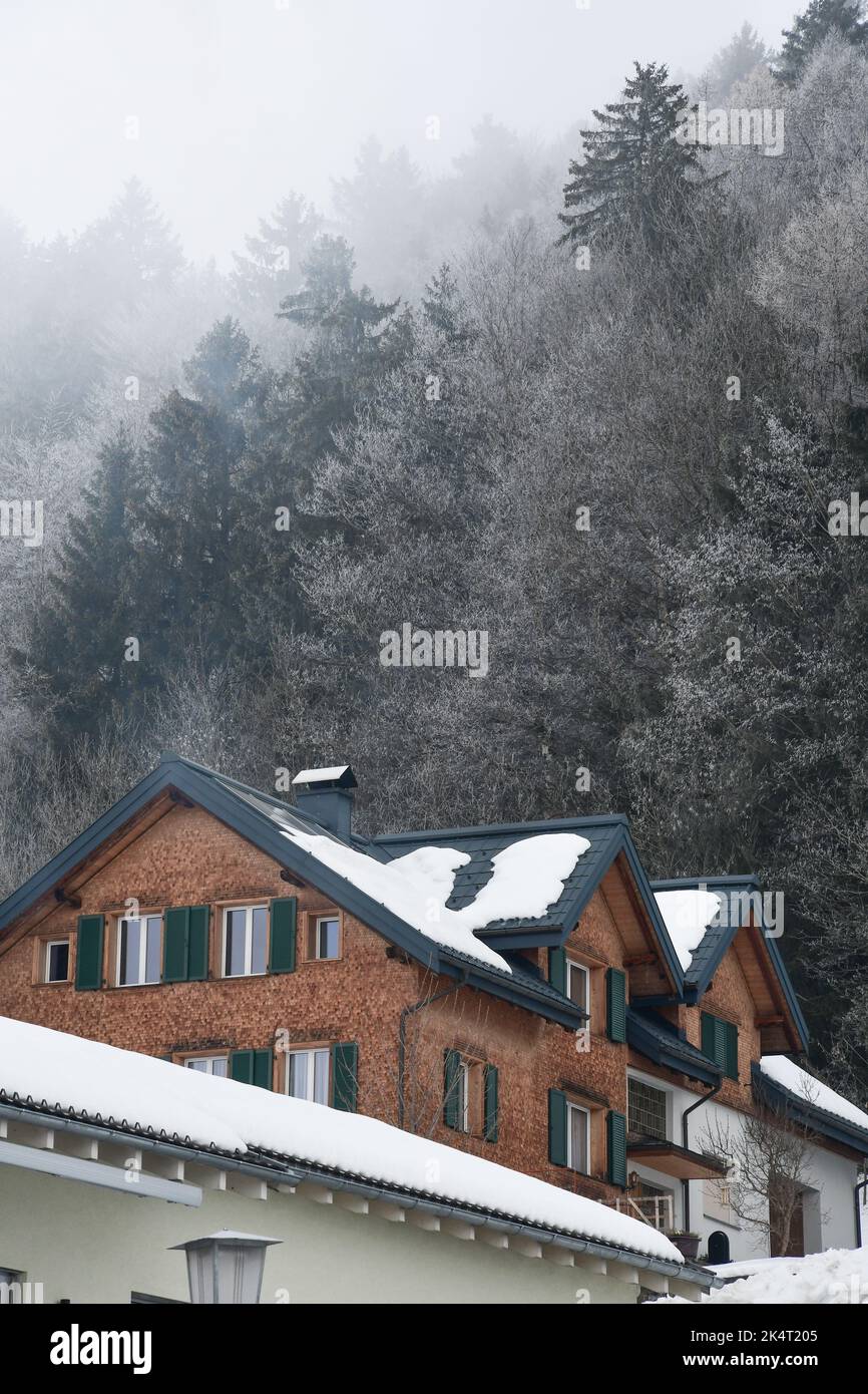 Snowfall in forest near house hi-res stock photography and images - Alamy