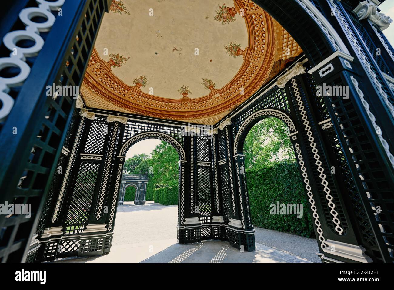 Wooden arbor arch at Schonbrunn Palace in Vienna, Austria Stock Photo ...