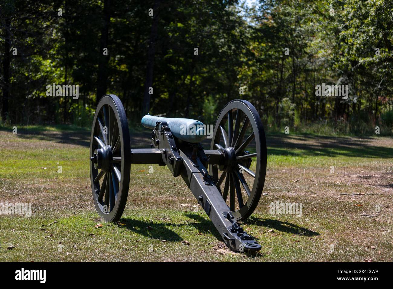 Back view of a blue M1857 12-Pounder, the Napoleon, an American civil ...