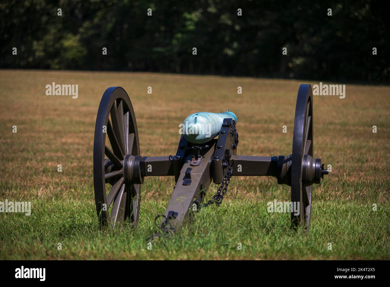 Back view of a blue M1857 12-Pounder, the Napoleon, an American civil ...