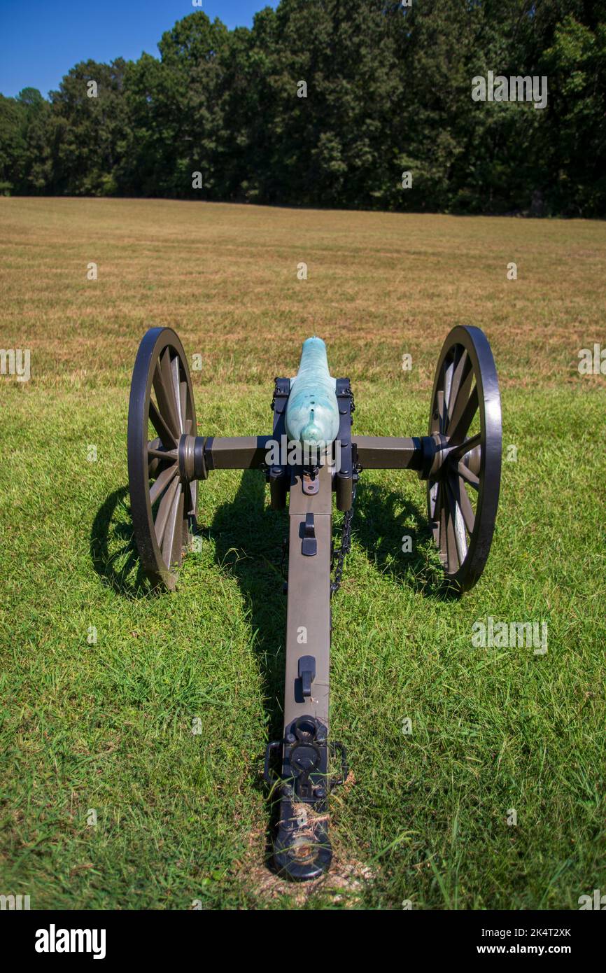 Back view of a blue M1857 12-Pounder, the Napoleon, an American civil ...