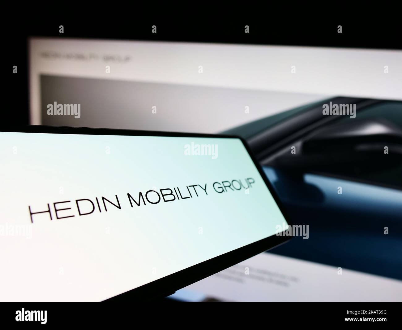 Smartphone with logo of Swedish company Hedin Mobility Group AB on ...