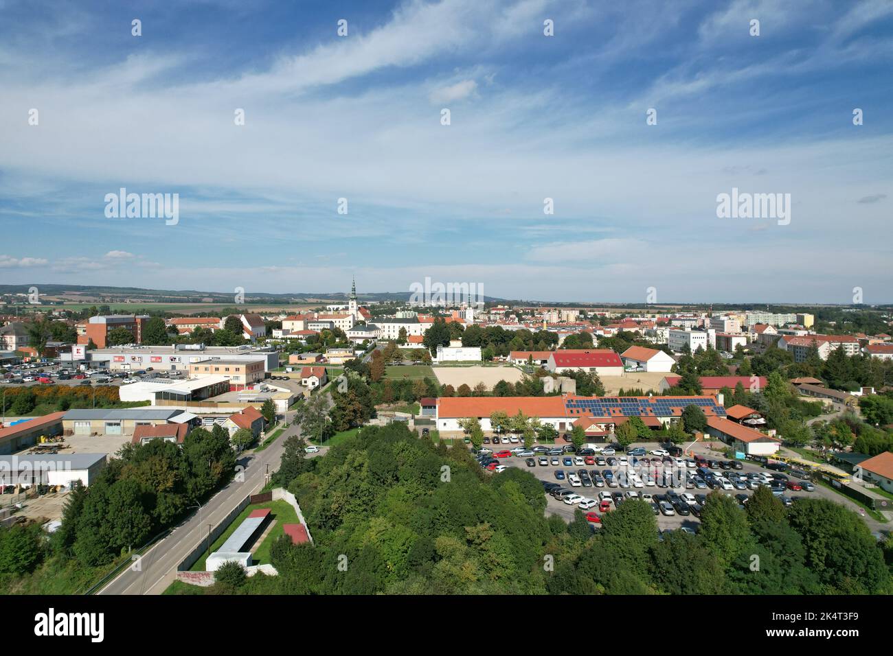 Vyskov historical city center,square with town hall and castle building ...