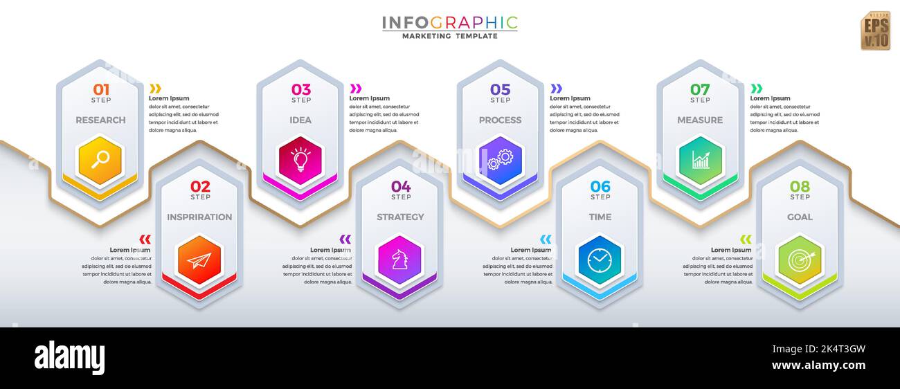 Infographic VECTOR business design hexagon icons colorful template. 8 ...
