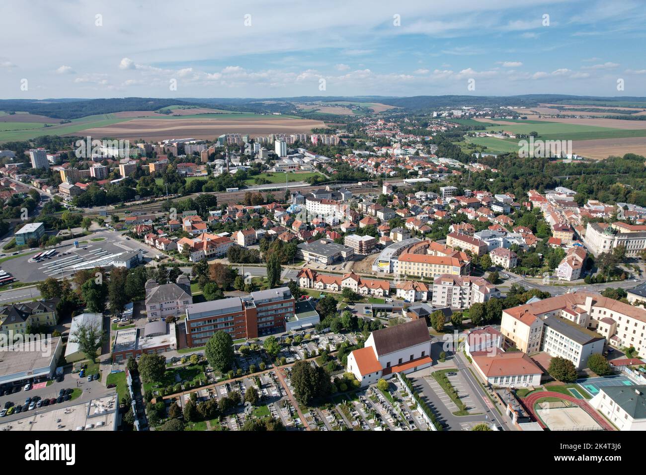 Vyskov historical city center,square with town hall and castle building ...