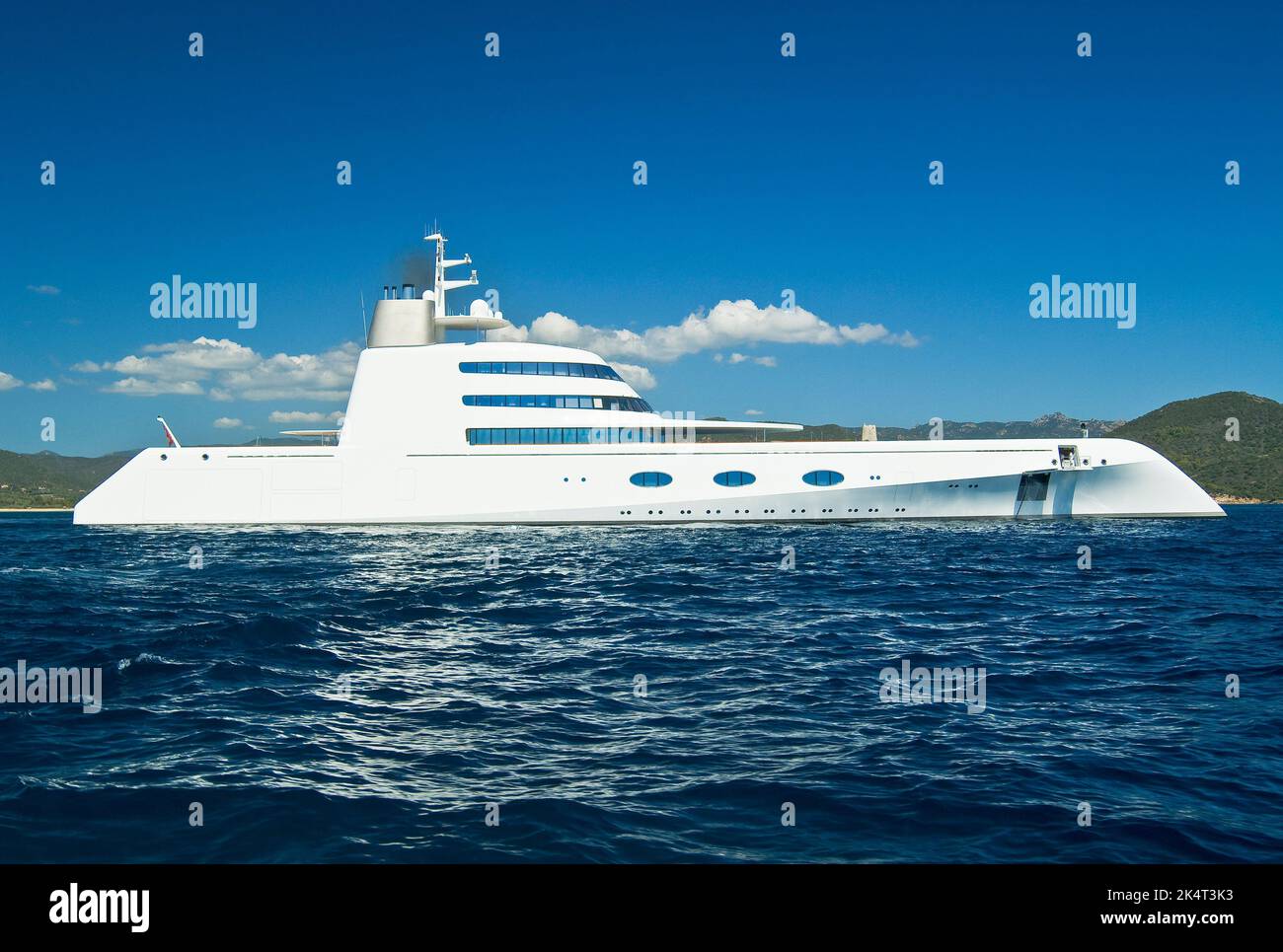 Mega Yacht A, Hamilton at anchor in Chia and Forte Village, Sardinia ...