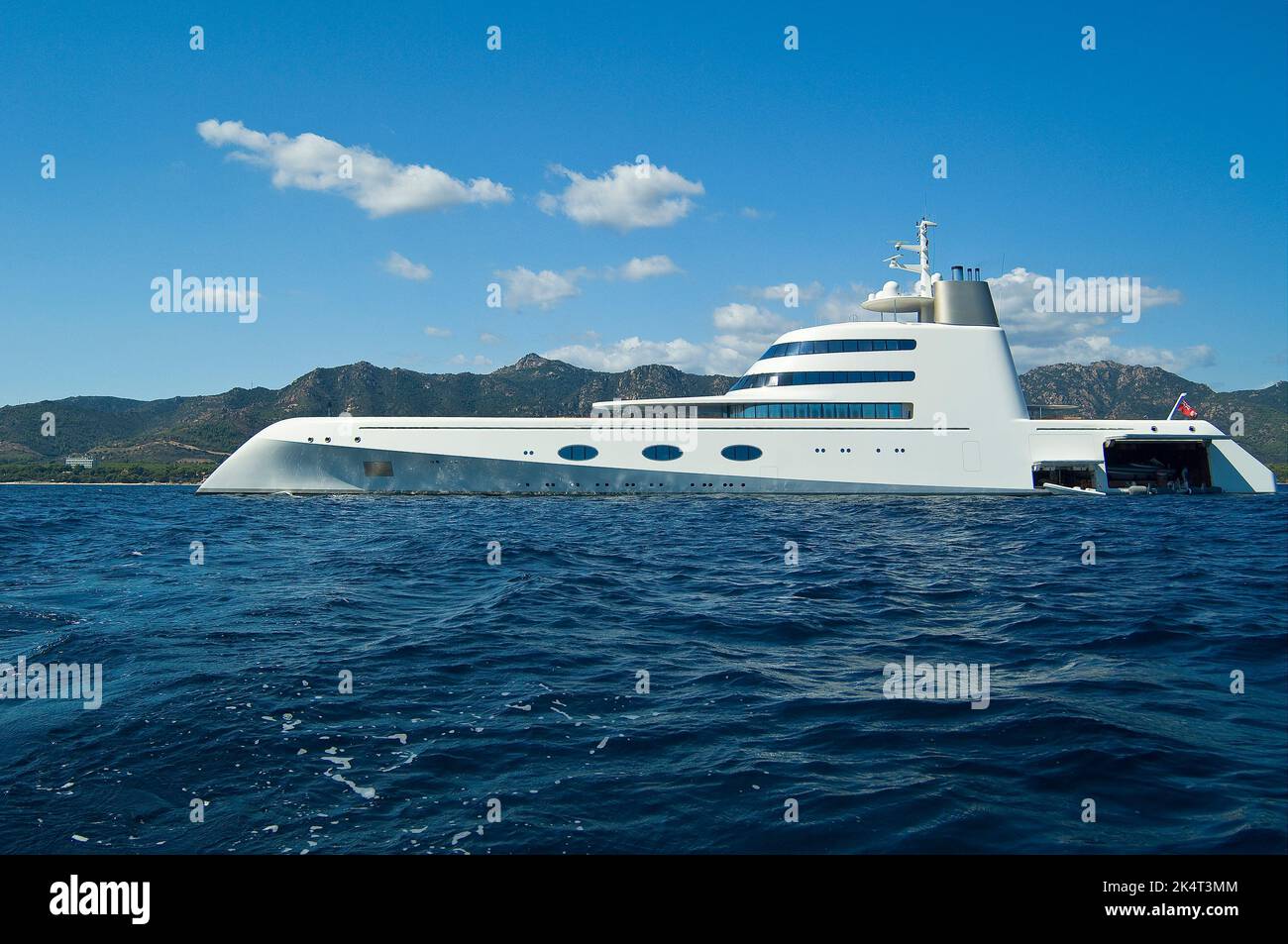 Mega Yacht A, Hamilton at anchor in Chia and Forte Village, Sardinia ...