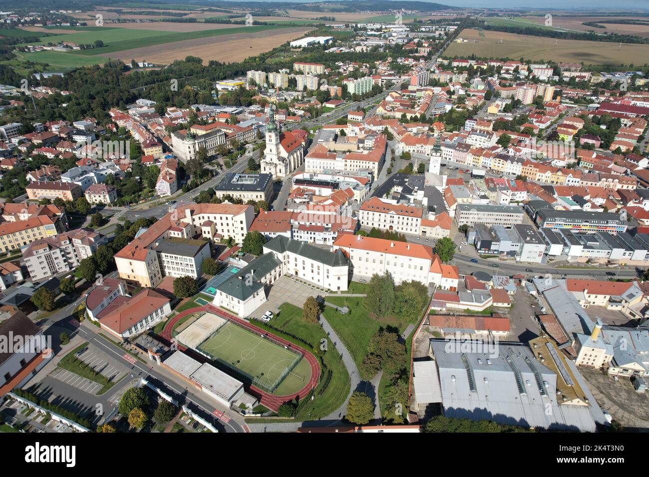 Vyskov historical city center,square with town hall and castle building ...