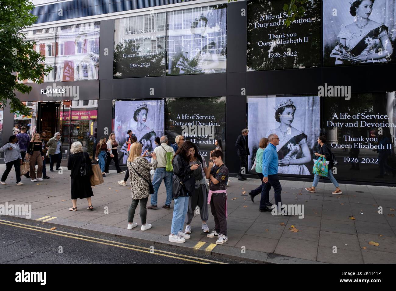 With advertising suspended black and white images of Queen Elizabeth II ...