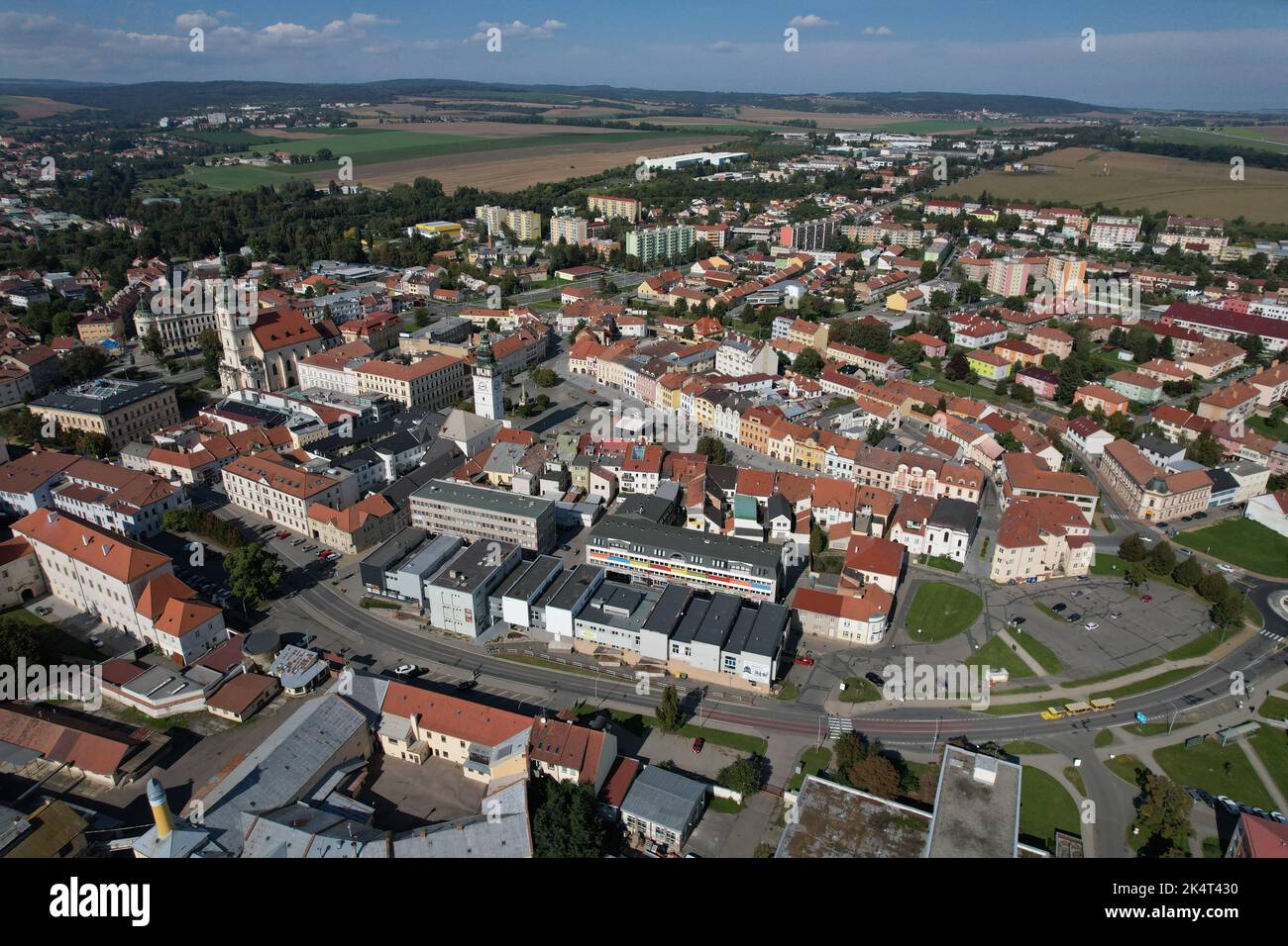 Vyskov historical city center,square with town hall and castle building ...