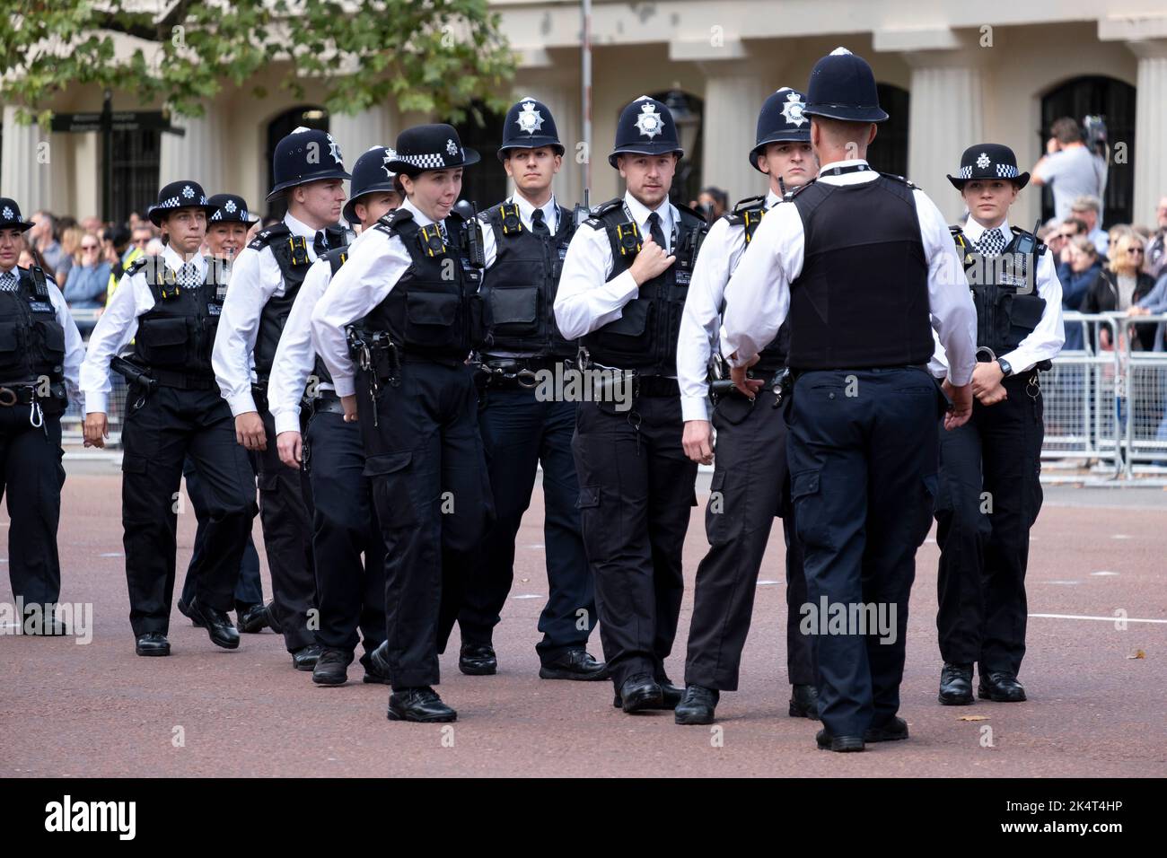 Police on duty prior to the procession of the coffin carrying Queen ...