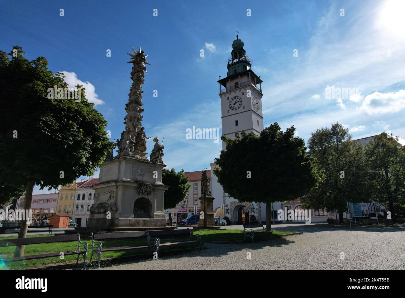 Vyskov historical city center,square with town hall and castle building ...