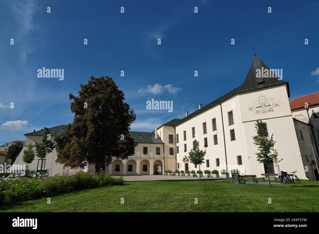 Vyskov castle historical city center,square with town hall and castle ...