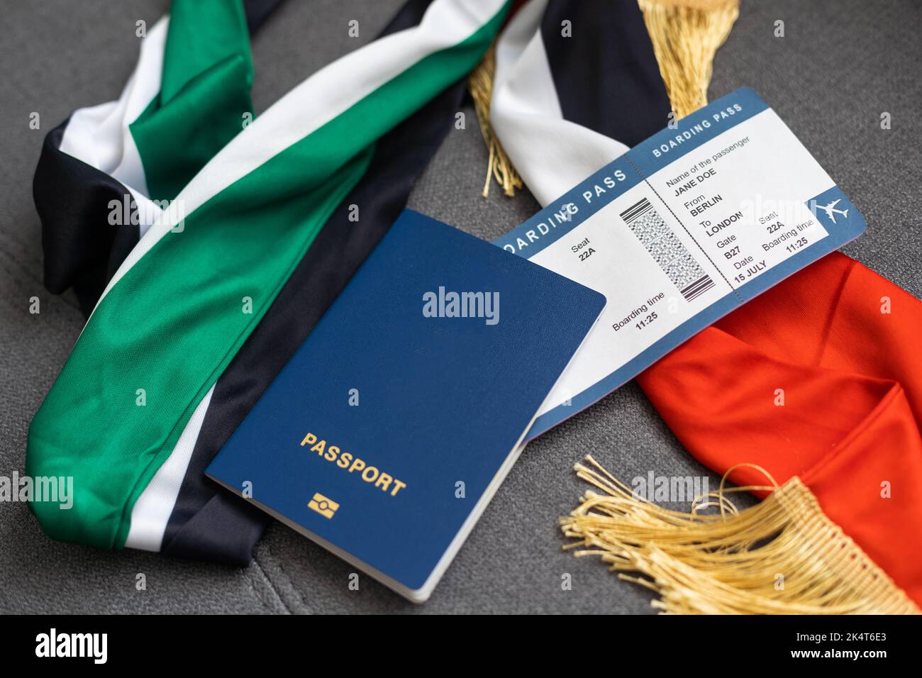 Passport of United Arab Emirates with national flag on the top of an ...