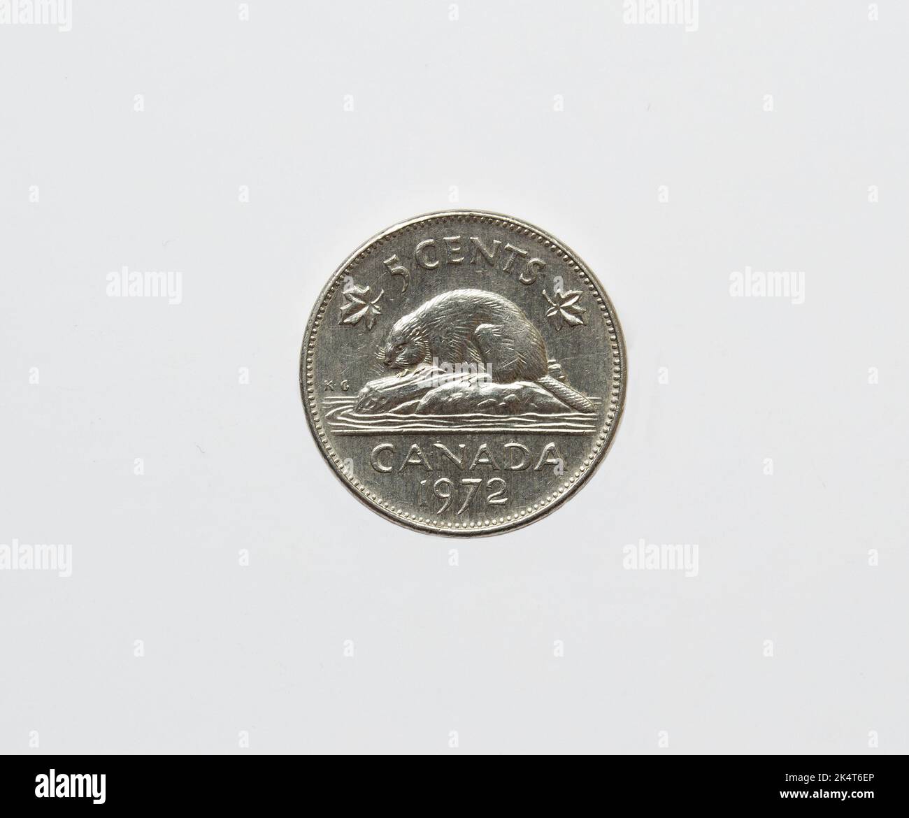 5 cents coin made in 1972 by Canada, that shows Beaver Stock Photo - Alamy