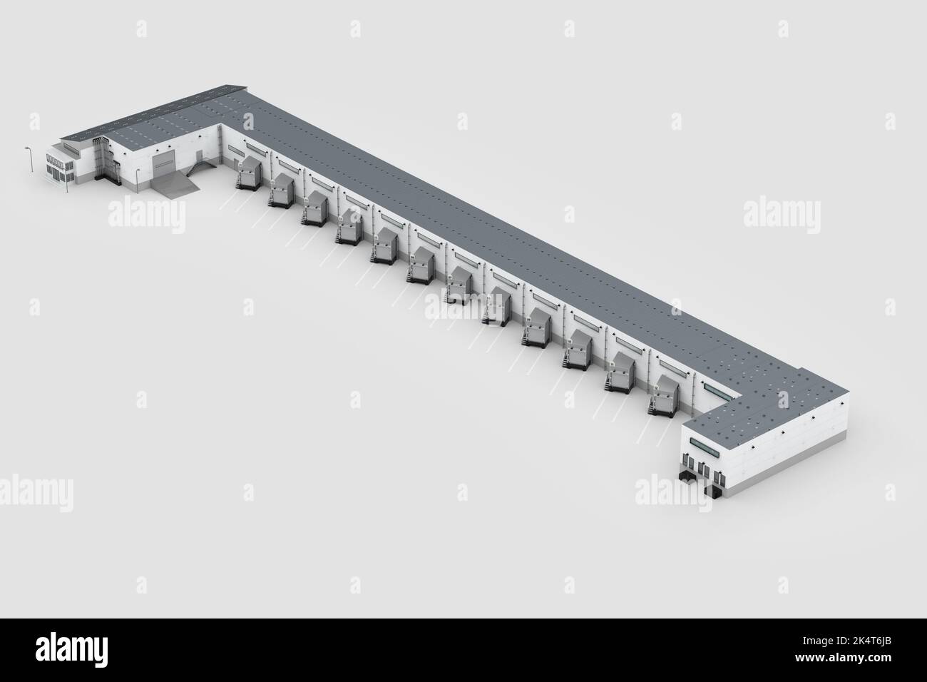 3d rendering warehouse exterior with shutter doors and truck parking ...