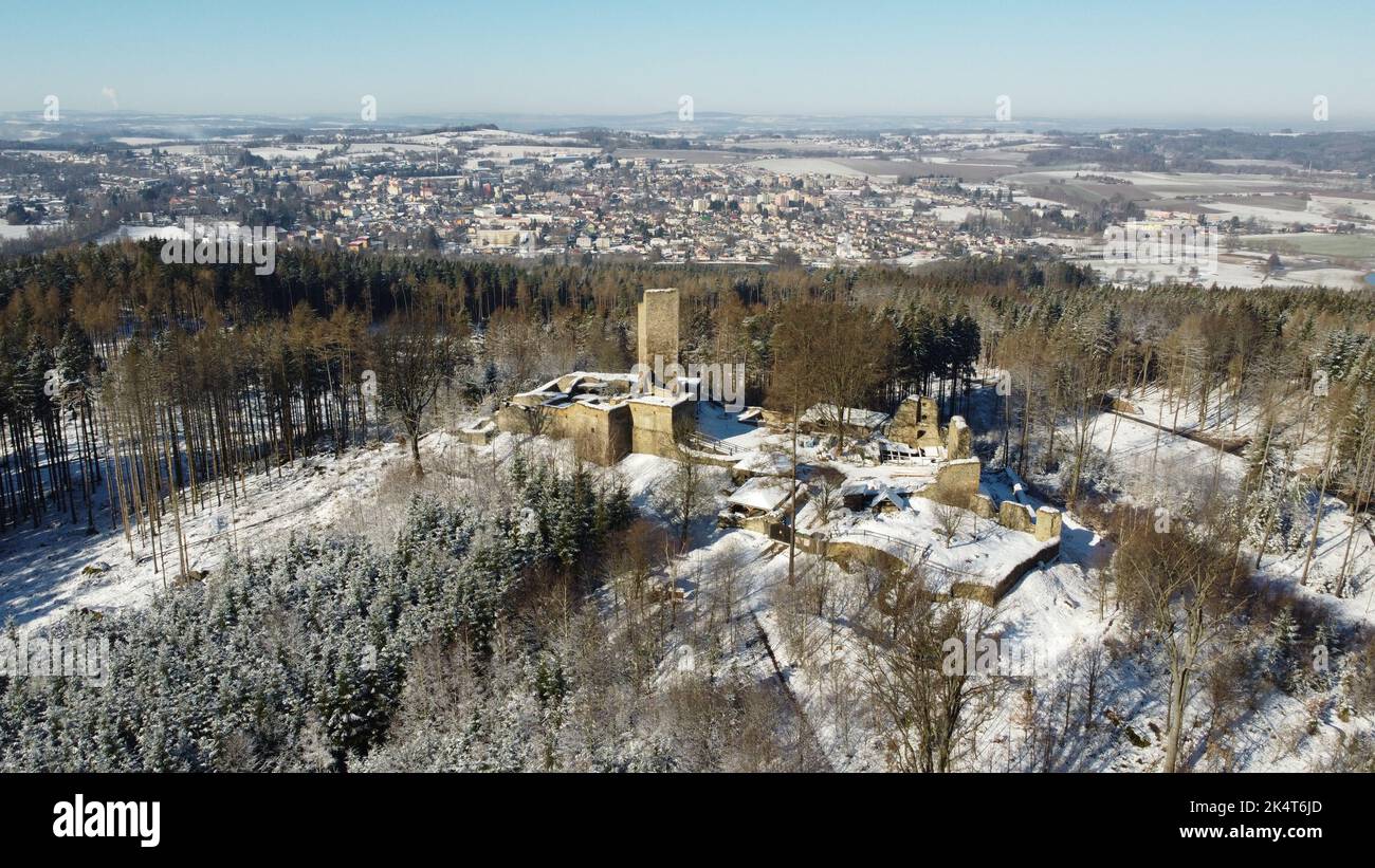 historical gothic Orlik castle by Humpolec,aerial panorama landscape ...