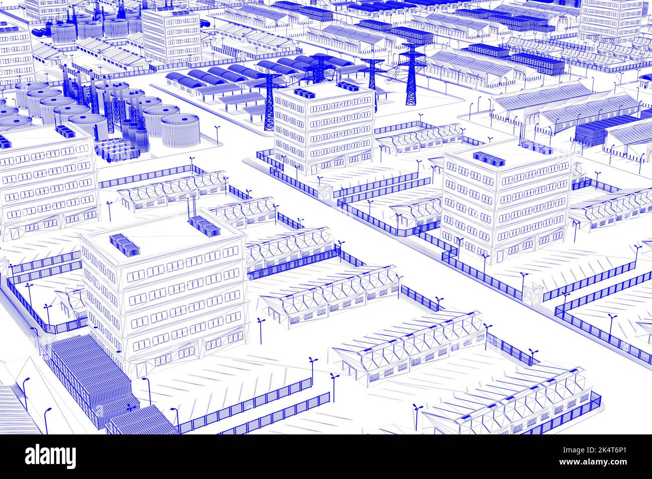 3d rendering blueprint of industrial estate park with infrastructure ...