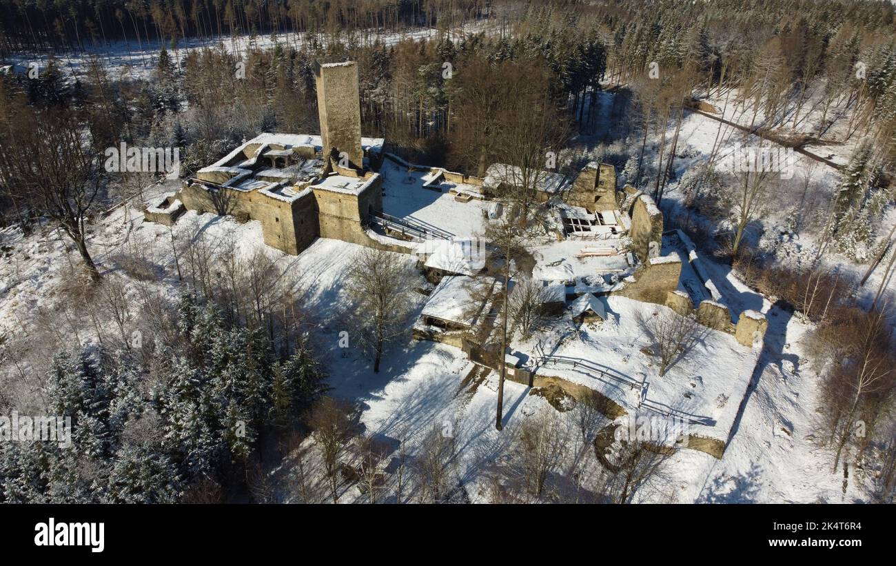historical gothic Orlik castle by Humpolec,aerial panorama landscape ...