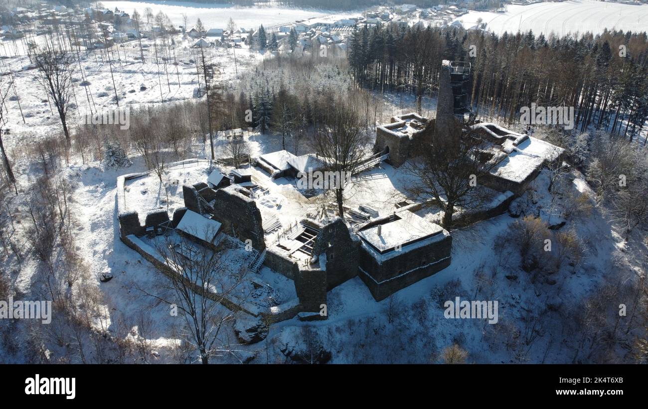 historical gothic Orlik castle by Humpolec,aerial panorama landscape ...