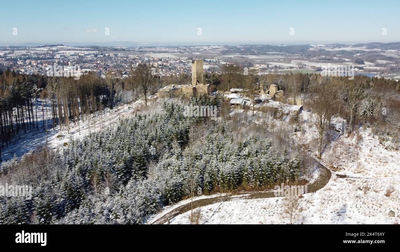 historical gothic Orlik castle by Humpolec,aerial panorama landscape ...