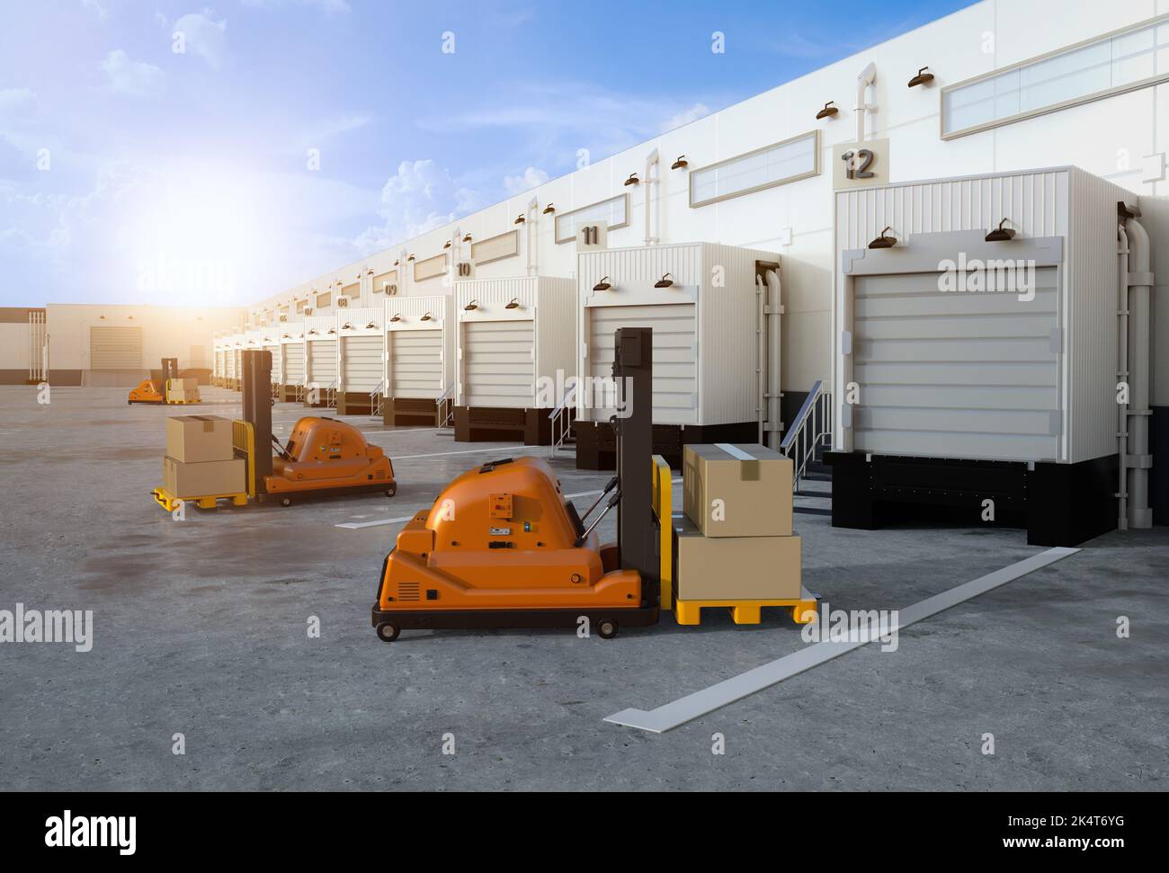 3d rendering automation forklift at warehouse Stock Photo - Alamy