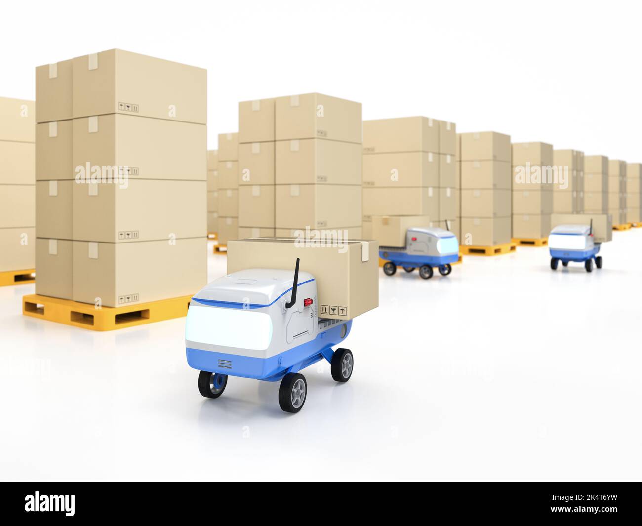 Automation warehouse concept with 3d rendering delivery robots carry ...
