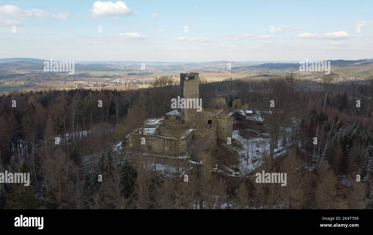 historical gothic Orlik castle by Humpolec,aerial panorama landscape ...