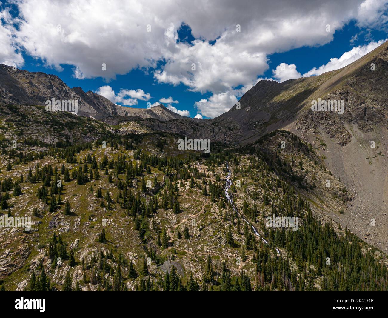Aerial View Of Waterfall At Upper Mohawk Lake In Colorado Stock Photo ...