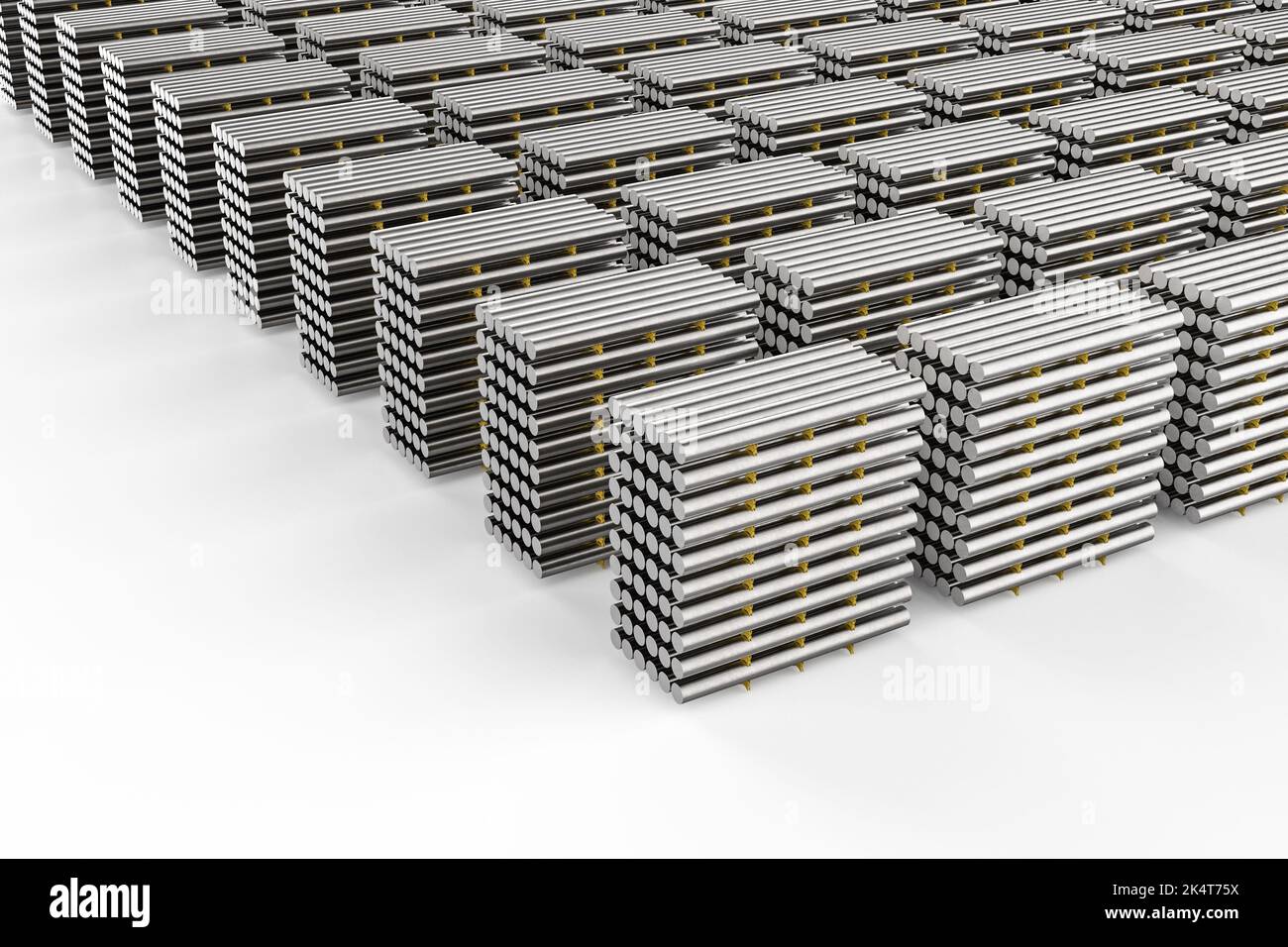 3d rendering heap of shiny aluminium billets in factory Stock Photo - Alamy