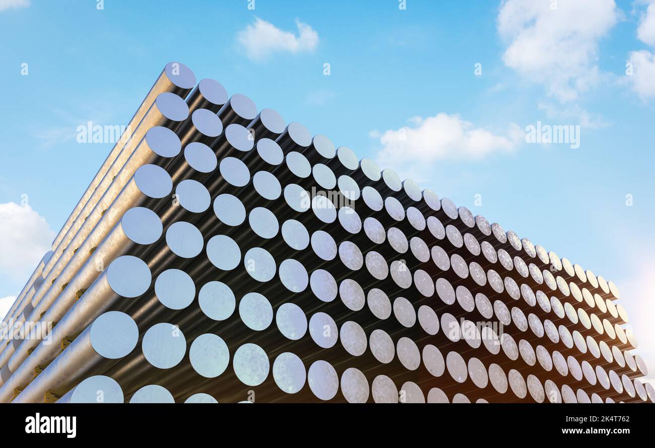 3d rendering heap of shiny aluminium billets in factory Stock Photo - Alamy