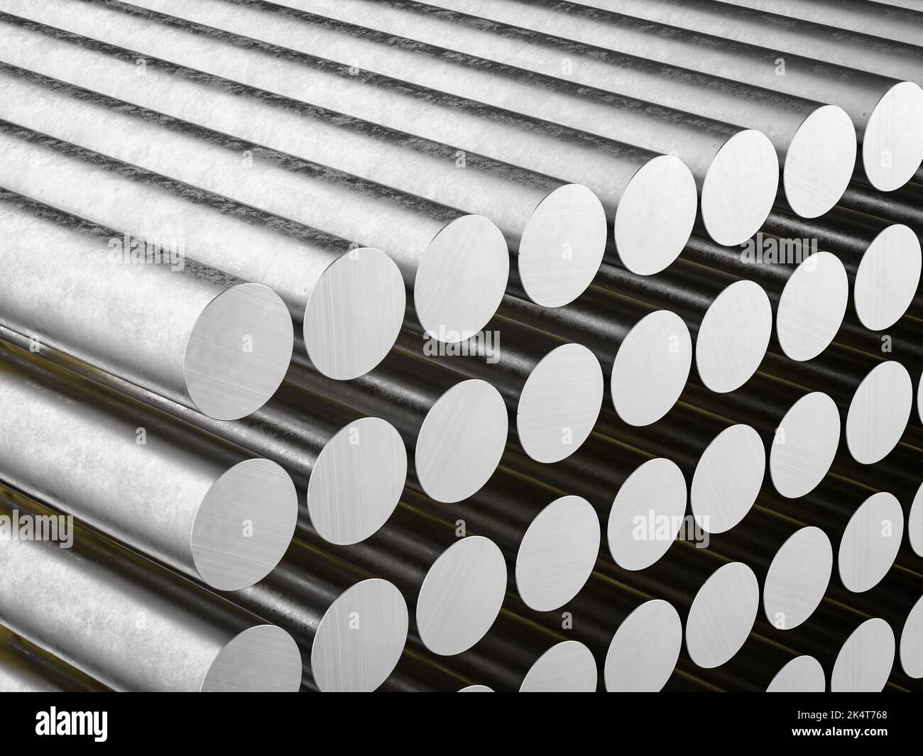 3d rendering heap of shiny aluminium billets in factory Stock Photo - Alamy