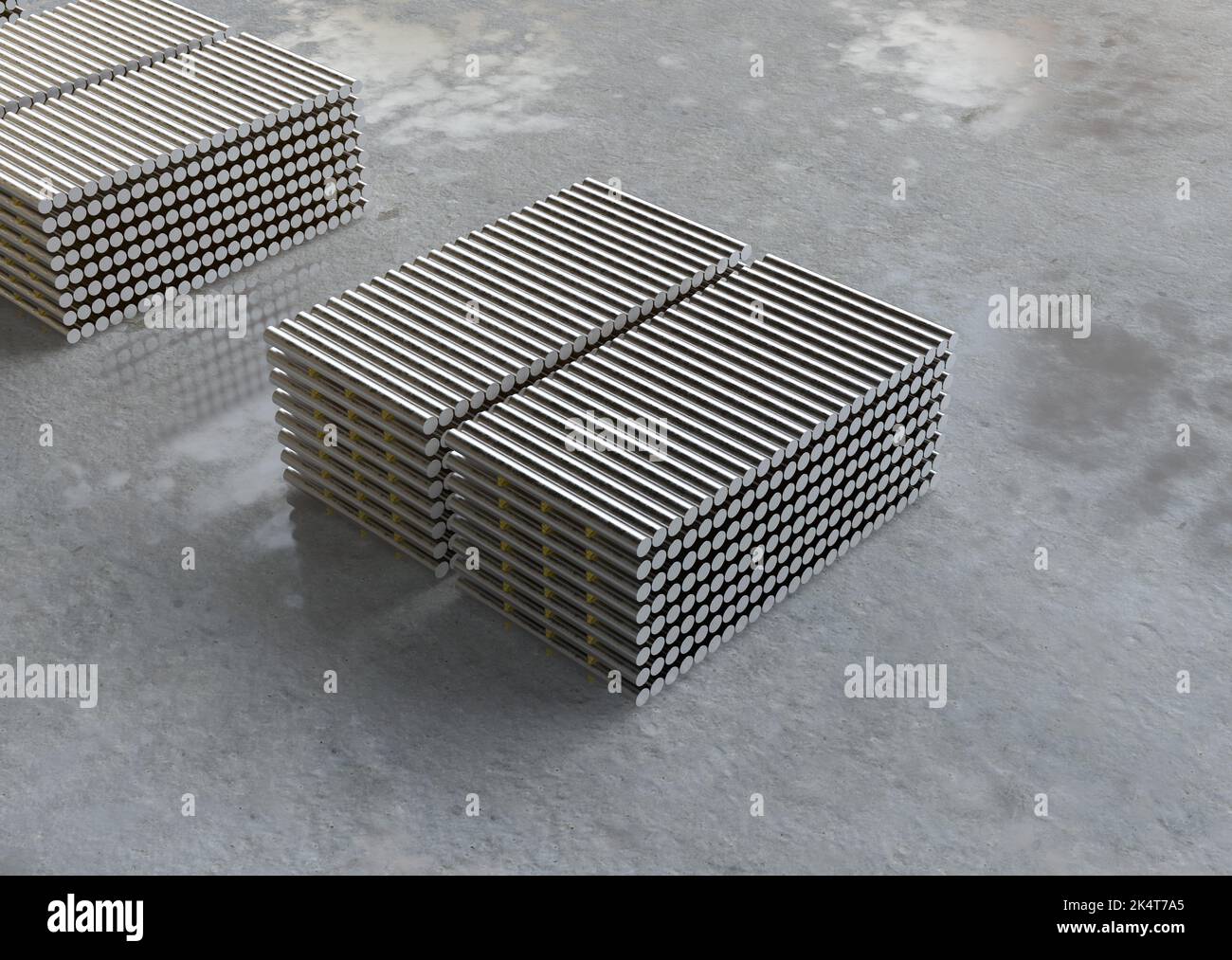 3d rendering heap of shiny aluminium billets in factory Stock Photo - Alamy