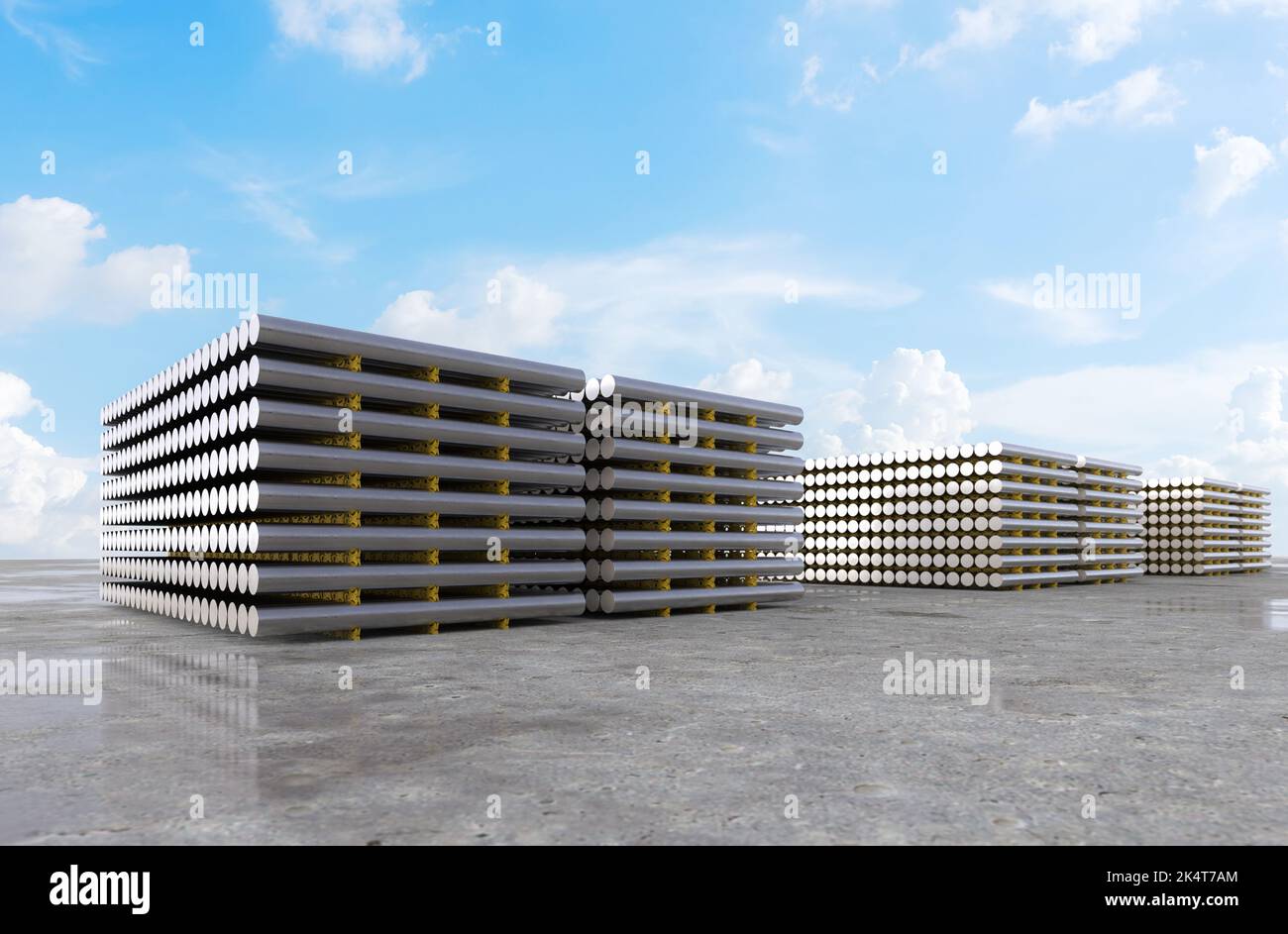 3d rendering heap of shiny aluminium billets in factory Stock Photo - Alamy