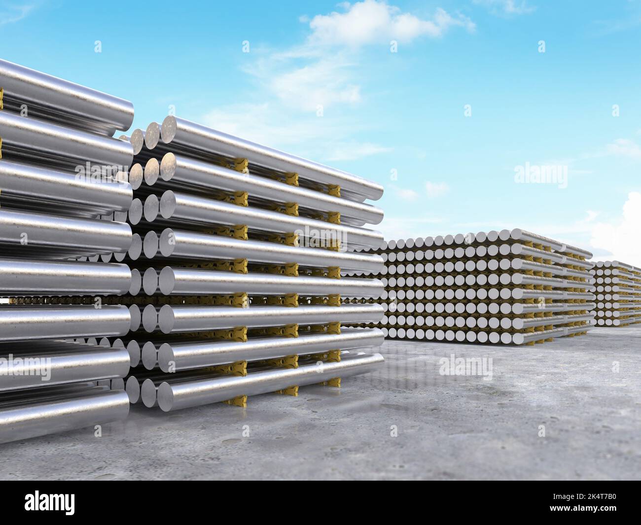 3d rendering heap of shiny aluminium billets in factory Stock Photo - Alamy