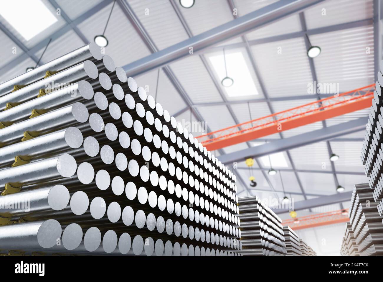 3d rendering heap of shiny aluminium billets in factory Stock Photo - Alamy