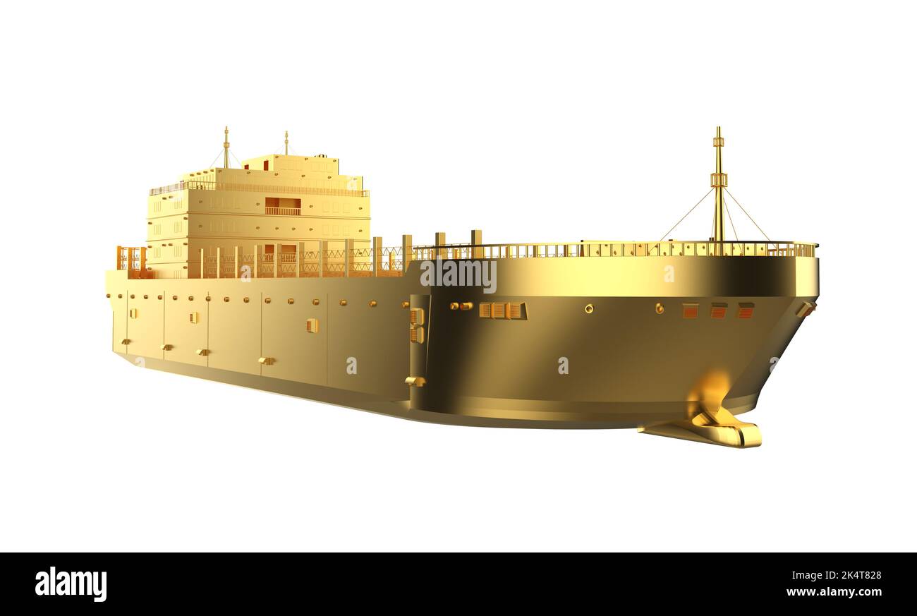 3d rendering golden cargo ship or vessel isolated on white Stock Photo ...
